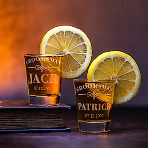Personalized Shot Glasses Set of 6 – Groomsmen Glasses Drinking Set – Custom Drinking Glasses – Engraved Shot Glass Gifts for Men, Wedding, Best Man, Anniversary