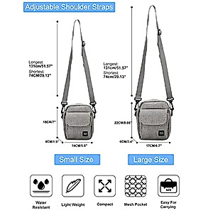 Grey Small Side Shoulder Bag Crossbody Bag for Men Women Mini Messenger Bag Satchel Bag Travel Purse Wallet Passport Holder Bag, Cell Phone Purse Neck Pouch Wallet- Unisex Large Size