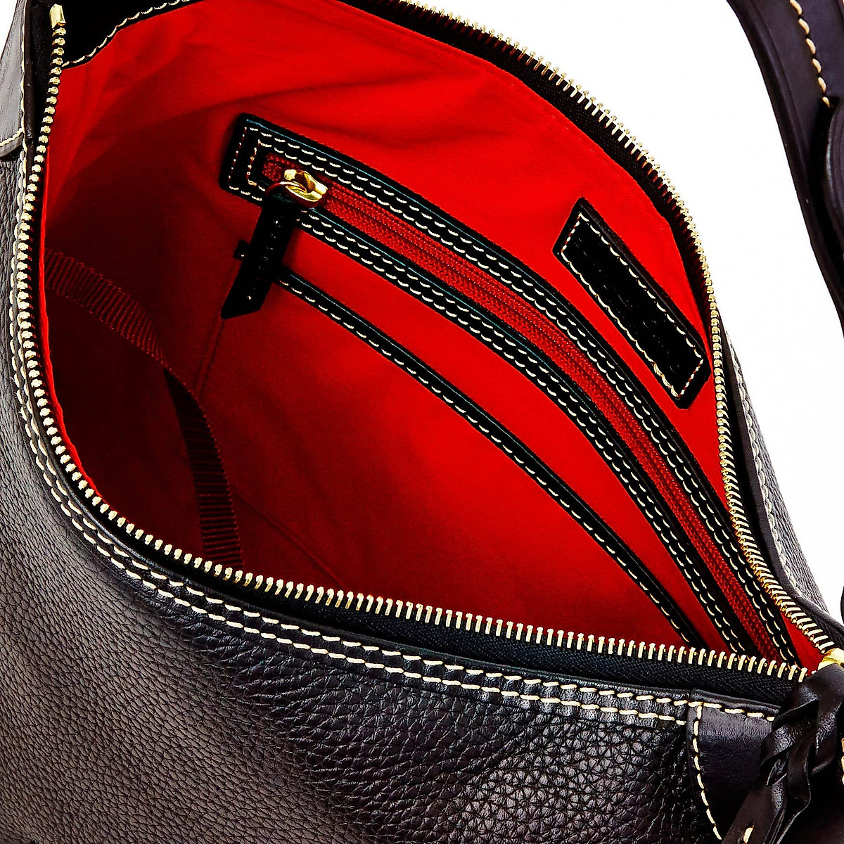 Dooney & Bourke Women's Hobo Shoulder Bag in Pebble Grain Leather, Large Handbag with Adjustable Shoulder Strap, Black/Black