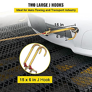 VEVOR V Bridle Chain, 5/16 in x 2 ft Bridle Tow Chain, Grade 80 V-Bridle Transport Chain, 9260 Lbs Break Strength with TJ Hooks and Crab Hooks, Heavy Duty Pear Link Connector and Chain Shorteners