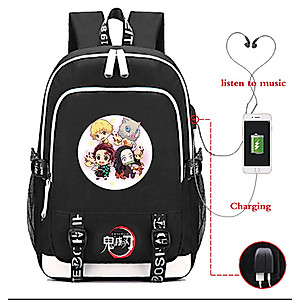 TIMMOR MAGIC Japanese Anime Backpack for Boys with USB Charging Port, Middle School College nezuko Bookbags for Women Men.(Black8)
