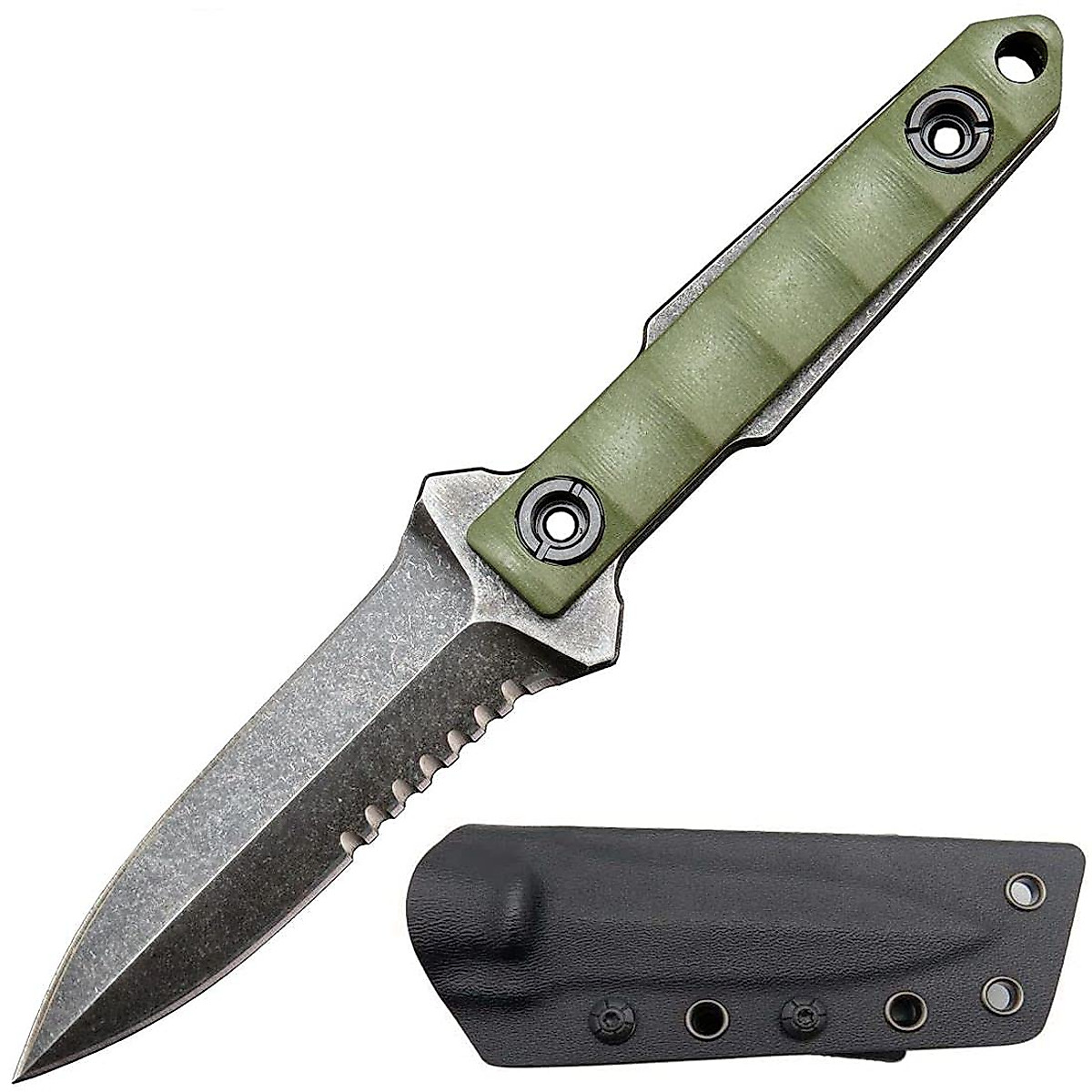 Ccanku C1290 Fixed Blade Marine Corp Serrated Knife 8 Inch D2 Blade Steel & G10 Handle For Outdoor Survival, Camping, Bushcraft and Hunting, K Sheath-Army Green