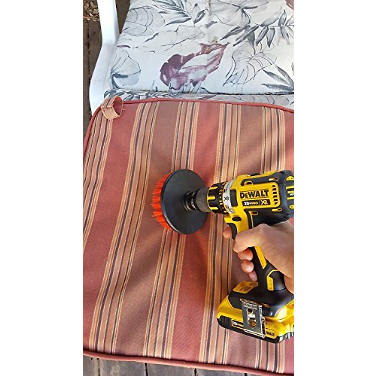 Grout Cleaner 5 Inch Flat Drill Brush | Tile and Grout Cleaner Tool Drill Brush Attachment | Bathroom and Shower Scrubber | Stiff Nylon Bristles Remove Soap Scum | Baseboard Cleaner Tool