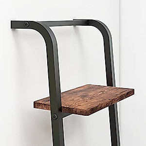 VERFARM 4-Tier Modern Ladder Shelf, Open Wall-Mounted Bookshelf with Stable Metal Frame, Storage Rack Shelves, Stand Bookcase for Home Office, Bedroom and Living Room, Black, Rustic Brown