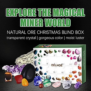 Healing Crystal Advent Calendar,Kids with Rock Collections Pebbles Polished Gravel Christmas Countdown Calendars for Christmas Home Garden Decoration, Surprise Gift Box