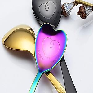 7 PCS Stainless Steel Spoon, Heart Shaped Spoons, Coffee spoon，Dessert Spoon, Ice Cream Spoons, tea spoons，Love spoon, Cute holiday gift (black)