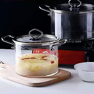 LJYT Glass Saucepan, Transparent Borosilicate Stovetop Cooking Pot with Lid and Handle Nonstick Sauce Pot for Noodles Chocolate (Color : Clear, Size : 5L)