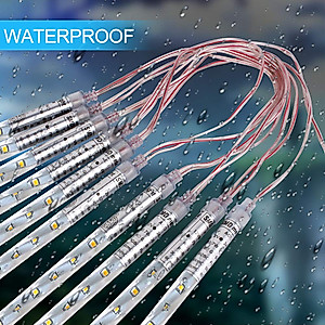 ohCome Meteor Shower Rain Drop Lights 50cm 10 Spiral Tubes 540 LEDs Waterproof Icicle Snowfall String Lights for Wedding Christmas Halloween Garden Tree Home Decor, Support 2 Sets Hook (Blue)