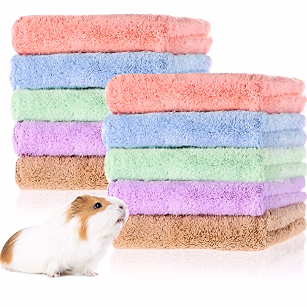 10 Pieces Guinea Pigs Blankets Hamster Fleece Cage Liners Soft Guinea Pig Accessories Small Animal Pet Blanket Sleep Bedding Mats Pet Supplies for Dog Puppy Cat (Mixed Colors, 11.8 x 11.8 Inch)