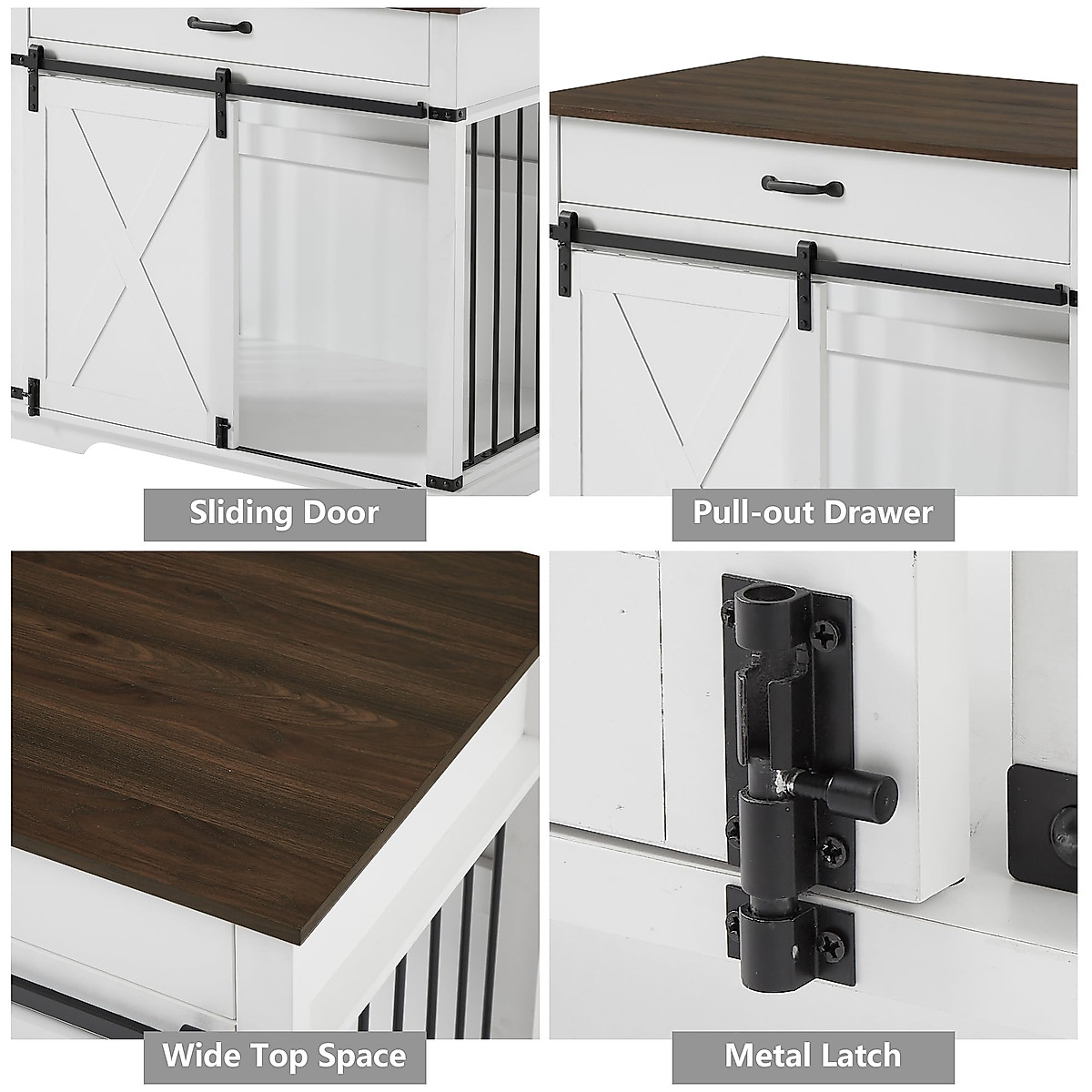 Vliekcy Farmhouse Dog Crate Furniture with Drawer 37.8" Dog Kennel Furniture White Side End Table Dog Crate Indoor Table Dog Cage for Small Medium Dog