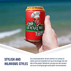 Beersy Silicone Sleeve Beer Can Cover - Insulated Can Sleeve - Novelty Disguise for Outdoor Events, Golf, Parties, Concerts,Tailgating - Hide a Beer To Look Like Soda, Fits 12 oz Cans (Chef BoyAreWe)