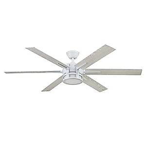 Honeywell Ceiling Fans Kaliza Modern 56 Inch Ceiling Fan with Light, Remote Control Fan, LED Indoor Fan with 6 Blades, Gray Wash and White Blade Finish Options, Bright White (51477-01)