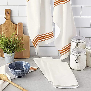 Fall Kitchen Towels Set Orange Stripes Thanksgiving Dish Towel French Stripe Farmhouse Style Dishcloths,Absorbent Soft Cotton Dish Cloths Tea Towels Fall Seasonal Decoration Hand Towels Set