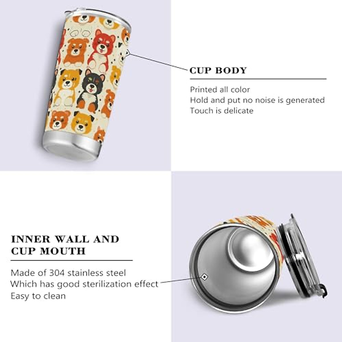 sanluoli Cute Retro Dogs Stainless Steel vacuum insulated water bottle with Straw Leak Resistant Flip coffee travel mug 20oz reusable vacuum insulated tumbler with lid 20 OZ