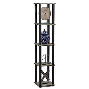 FURINNO Turn-S-Tube 5-Tier Corner Square Rack Display Shelf, French Oak Grey/Black
