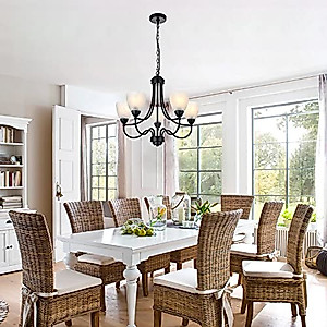 MELUCEE Classic Modern Chandeliers for Dining Room with Alabaster Glass Shade, 5-Light Dining Room Light Over Table Contemporary Ceiling Light Fixtures Traditional for Foyer Kitchen Bedroom