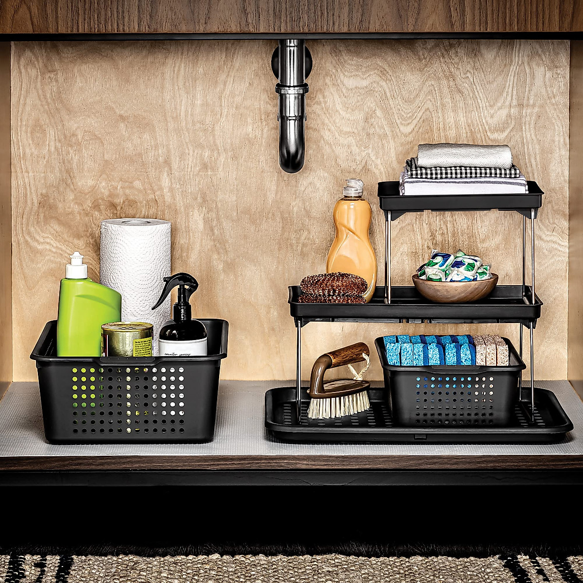 madesmart Classic Medium Storage Basket with Handles, Multi-Purpose Organizer, Soft-Grip Dots and Non-Slip Feet, BPA-Free, Carbon