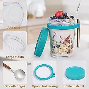 Overnight Oats Jars with Lid and Spoon Set of 2，10 oz Multiple Use Large Capacity Airtight Seal Oatmeal Container with Measurement Marks, Mason Jars with Lid, Grey and Turquoise