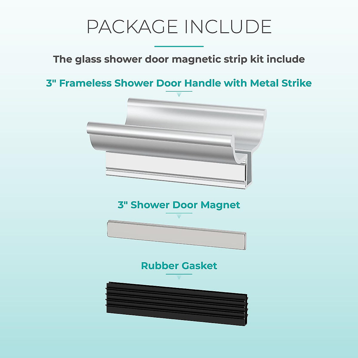 3-3/4" Bright Chrome Frameless Shower Door Handle with Metal Strike and 3" Magnet,Shower Door Magnetic Latch Kit Fits Glass Door Thickness 1/8", 5/32", 3/16" and 1/4",Shower Door Replacement Parts