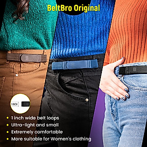 BeltBro Women's Blue 2-Medium No Buckle Elastic Belt — Fits 1 Inch Belt Loops, Comfortable and Easy To Use