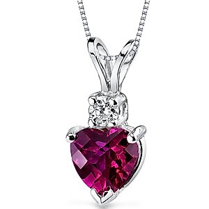 PEORA Solid 14K White Gold Created Ruby with Genuine Diamond Pendant for Women, Heart Shape, 1.17 Carats total