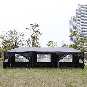 10' x 30' Party Tent,Wedding Tent with 8 Removable Sidewalls,Patio Canopy Tent, Outdoor Patio Gazebo with Spiral Tubes for Party,Wedding,BBQ, Waterproof (10' x 30'- 8 Removable Sidewalls, Black)