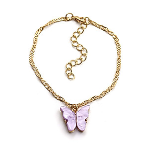 OMGREI 3 Pcs Butterfly Jewelry Set Cute Acrylic Butterfly Pendant Necklace Earrings Adjustable Chain Bohemian Necklace for Women Boho Jewelry Valentine's Day Gifts (Purple)