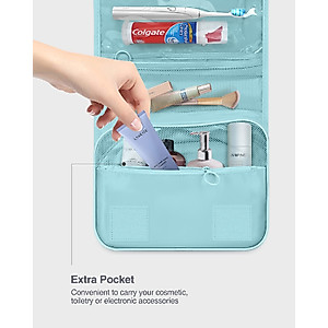 Luxtude Small Hanging Toiletry Bag for Women, Water-resistant Travel Toiletry Bag with Hanging Hook, Portable Toiletry Travel Organizer Bag for Toiletries, Shower, Bathroom, Cosmetics etc.(Blue)