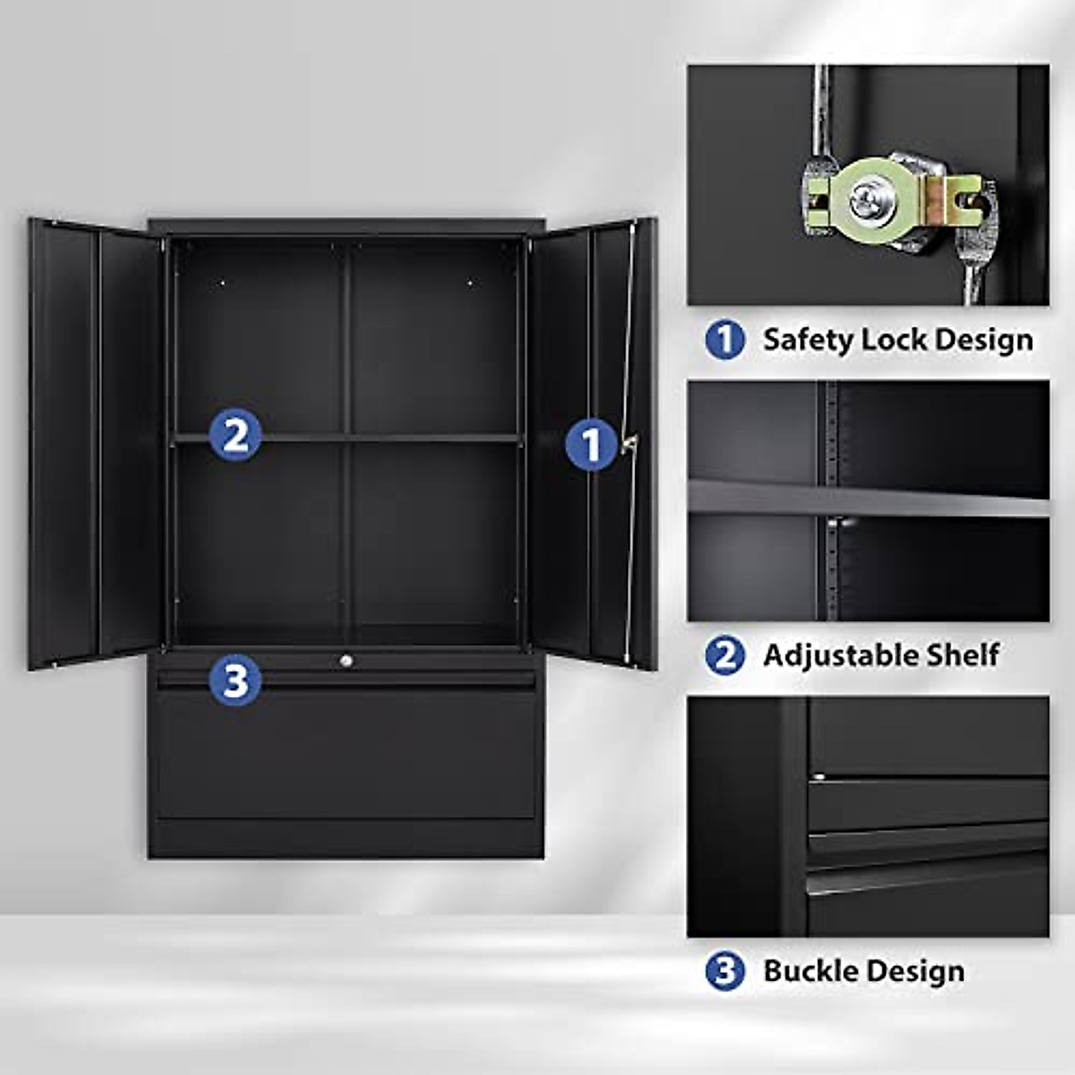 Anxxsu Lateral File Cabinet with Lock, Metal Storage Cabinet with Drawers, 52" Filing Cabinets for Home Office, Lockable Steel File Cabinet for Letter/Legal/A4 Size, Assembly Required, Black