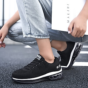 QAUPPE Womens Fashion Lightweight Air Sports Walking Sneakers Breathable Gym Jogging Running Tennis Shoes (Black US 10.5 B(M)