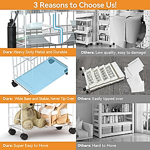 FIROK Rolling Bookcase with Wheels,Heavy Duty Mobile Bookshelf Storage Cart for Students, Metal Frame Book Shelf Organizer for Home,Office,Living Room - White