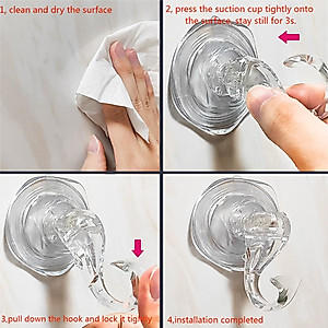 4 Pack Suction Cup Hooks Strong, Max 3lb, Removable Reusable Window Glass Door Transparent Heavy Duty Suction Holder Bathroom Shower Wall Suction Cup Hangers.