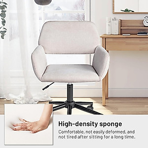 FurnitureR Home Office Chair, Fabric Upholstered Vanity Chairs with Rolling Wheels, Adjustable Study Desk Chair Mid Back Task Chair for Living Room, Bedroom, Small Spaces - Beige