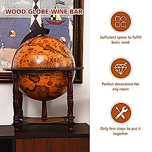 Goplus Tabletop 13” Globe Wine Bar Stand, 16th Century Italian Nautical Chart Liquor Cabinet with Bottom Shelf, Replica Globe Bar Cabinet Wine Rack for Dining Room & Living Room, Retro Brown