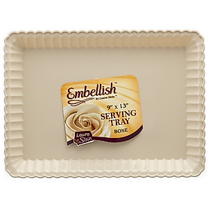 Embellish Rectangle Plastic Serving Tray 9'' x 13'' Pack of 4, (Bone)