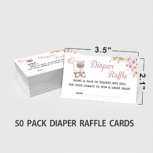JCVUK Baby Shower Games, 1 Diaper Raffle Standing Sign with 50 Diaper Raffle Tickets,Bear Theme Babyshower Party Decorations and Supplies For Boys or Girls(LBLK-B01)
