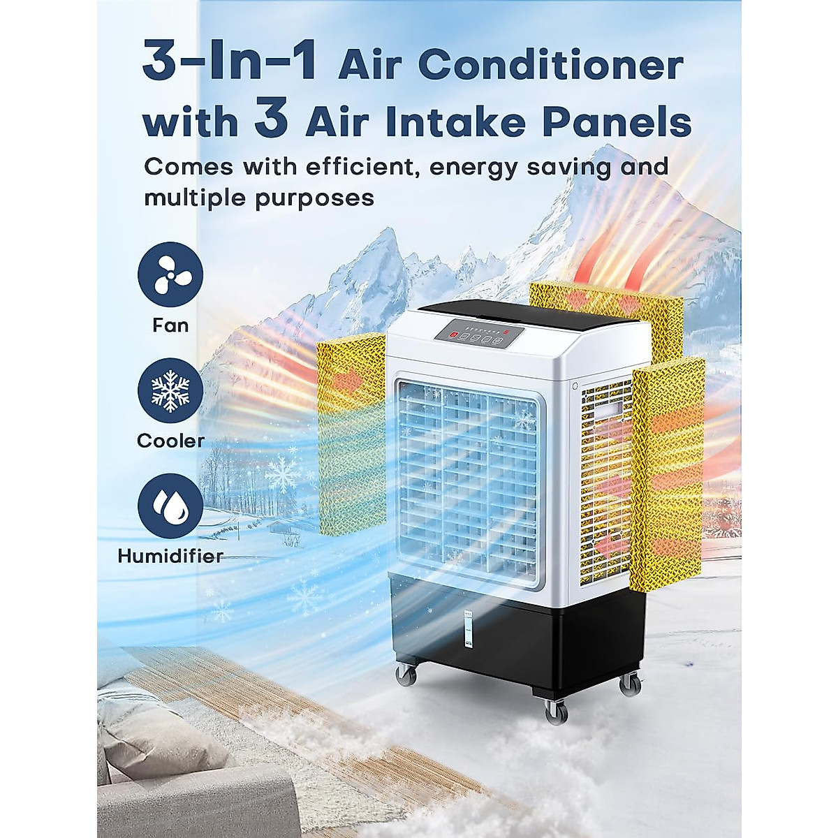 BALKO Evaporative Air Cooler, 2100CFM Windowless Air Conditioner w/7H Timer & Remote, 7H Timer & Remote, Portable for Room Garage Patio Black