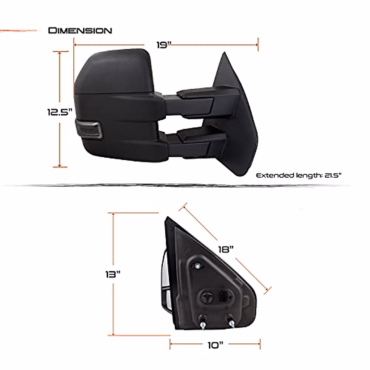 AKKON - For 07-14 Ford F150 Pair of Power + Heated + Turn Signal + Puddle Lamp + Manual Extendable Black Towing Side Mirrors