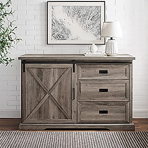 Walker Edison Modern Farmhouse Wood Sliding X Barn Door Buffet Sideboard Living Room Entryway Serving Storage Cabinet Doors-Dining Room Console 56 Inch, Grey Wash