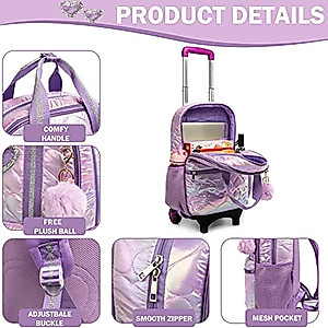 Meetbelify Love Rolling Backpack for Teen Girls Backpacks with Wheels for Elementary Students with Lunch Box for Big Kids