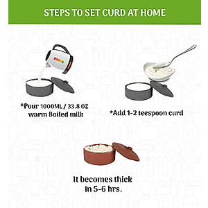Village Decor handmade earthen clay natural yogurt maker/clay curd pot with lid (1000 ML / 34 OZ - 2 QTY)