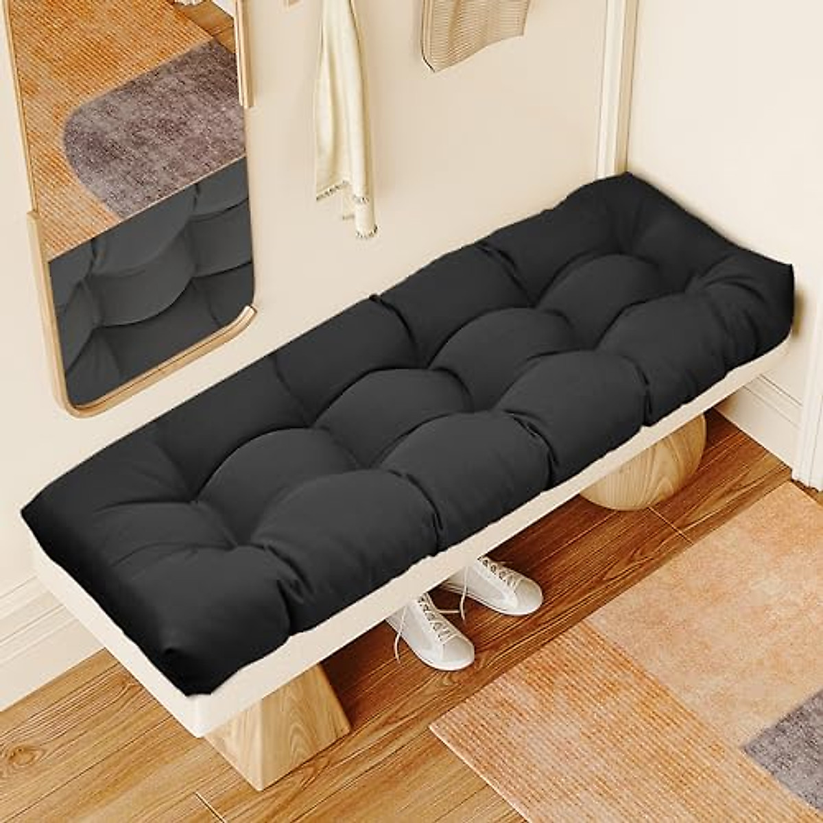 Alurzio Bench Cushion for Outdoor Indoor Furniture, 51.2X19.7Inches,1pc Set, Window Seat Cushions,Thick Recliner Chair Patio Bench Cushion, Machine Washable and Dryer, Waterproof and Durable,Black