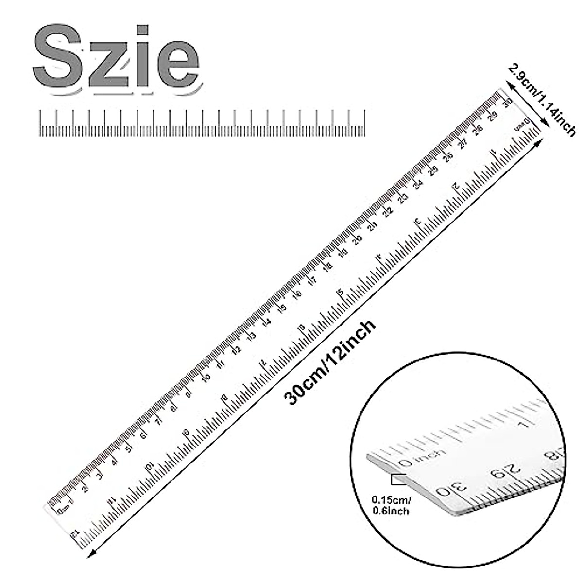 30PCS Clear Ruler Plastic Rulers 12 Inch, with Inches and Metric for School Classroom, Home, or Office (Clear)