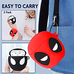 JoySolar 2 Packs for Airpod 1&2 Case Cute Cartoon Character 3D Soft Silicone Air Pods Funny Cover Kawaii Fun Cool Unique Shell Stylish Girls Kids Teens Women Cases for Airpods 1/2(Spidor+Deadpol)