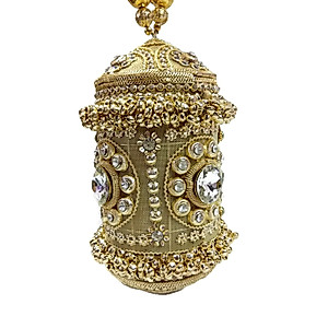 Women/Girl Bridal Party Bag Clutch Handmade metal Potali Handbag purse Hand clutch fully beaded Crystal Rhinestones (Golden)
