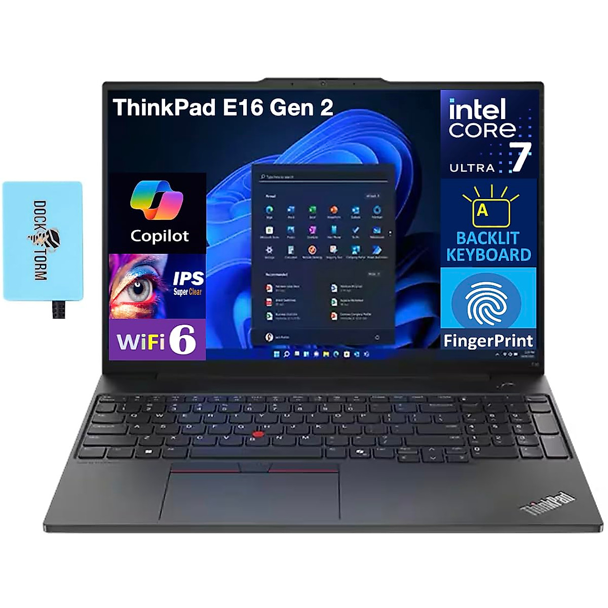 Lenovo ThinkPad E16 Gen 1 School & Business Laptop 16.0" IPS WUXGA (Intel i7-1355U, 24GB RAM, 1TB M.2 2242 SSD, Backlit KYB, FP Reader, Thunderbolt 4, WiFi 6, W11P) w/DKZ USB Port Expander