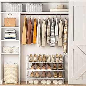 Tajsoon 3-Tier Stackable Shoe Rack Organizer, Adjustable & Expandable Shoe Storage Shelf for Entryway, Metal Wire Grid with X Shape Fixed Frame, White