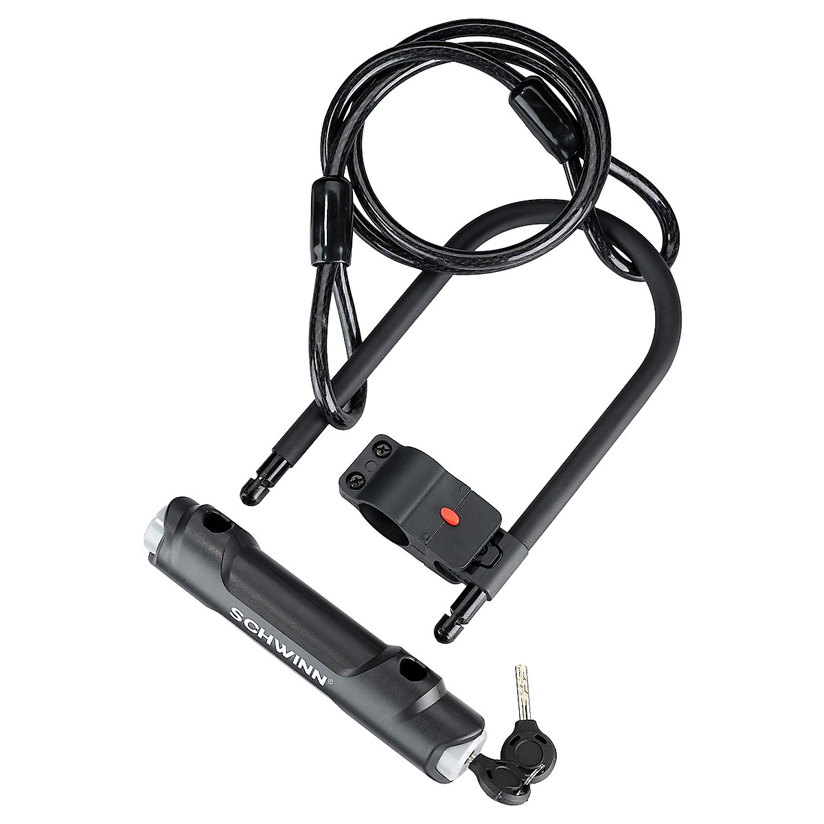 Schwinn Bike Max U-Lock with Double Crimped Cable, 2 Keys Included, 4 feet x 10mm Anti Theft Bicycle Lock, Security Level 5