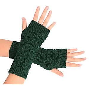 Women Winter Fingerless Gloves Crochet Knit Arm Warmers Mittens with Thumb Hole,Khaki
