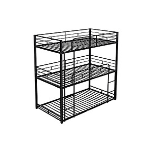 PVWIIK Heavy Duty Triple Bunk Bed for Kids,Twin Over Twin Over Twin Metal Bunkbeds with Ladder for Dorm,Bedroom,Guest Room,No Box Spring Needed, Easy Assembly,Black